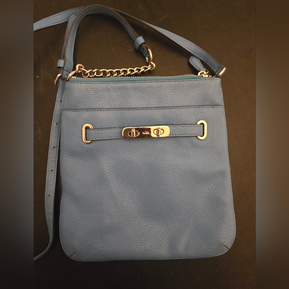 Coach Swagger Swingpack Baby Blue Crossbody Pebble Le… - Gem
